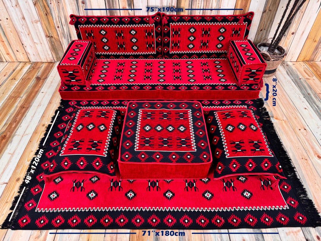 Red Black Kilim Sofa, U Shaped Floor Seating, Moroccan Style Couch ...