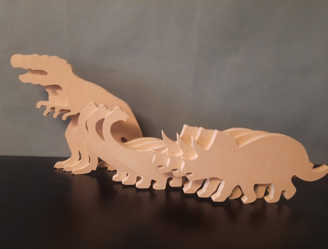 9 Piece Wooden Dinosaur CNC Cut Outs Set: 3 T-rexs, 3 Triceratops, 3 ...