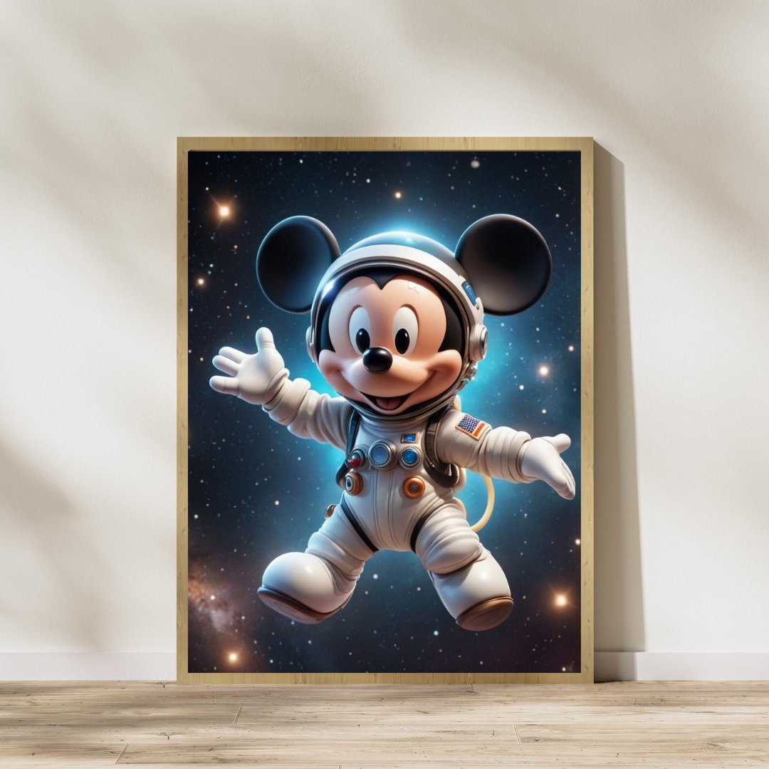 Astronaut Mickey Mouse Wall Art, Asrtonaut and Space Kids Room Wall ...