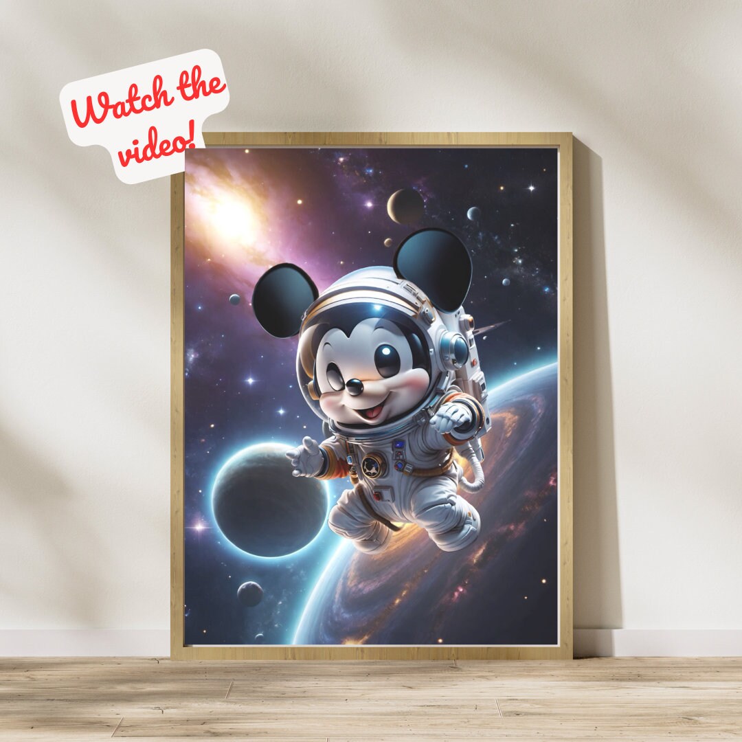 Realistic Drawing Astronaut Mickey Mouse Wall Art, Kids Room Wall Decal ...