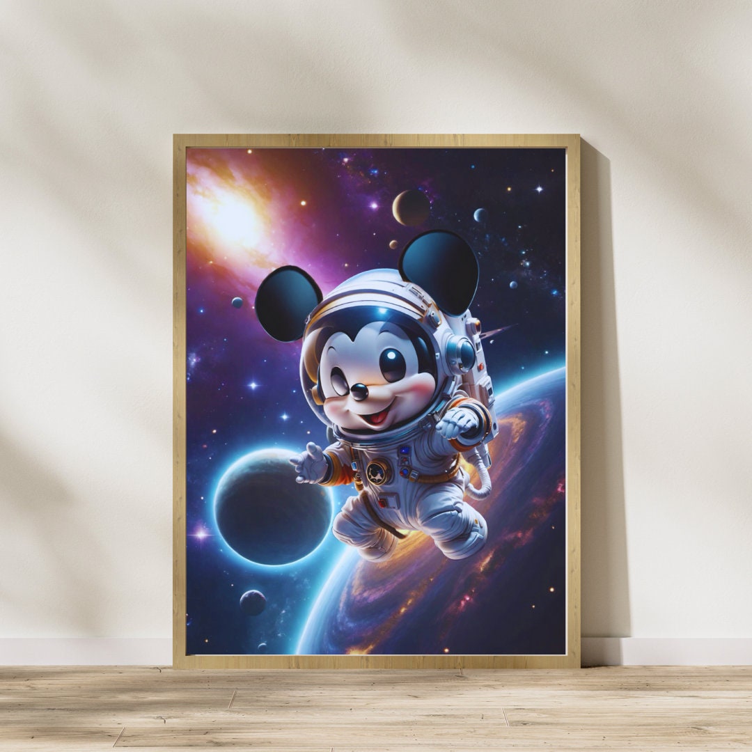 Realistic Drawing Astronaut Mickey Mouse Wall Art, Kids Room Wall Decal ...