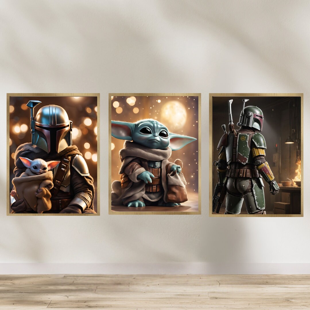Mandalorian and Grogu Set of 3 Wall Art, Star Wars Art Gifts Wood ...