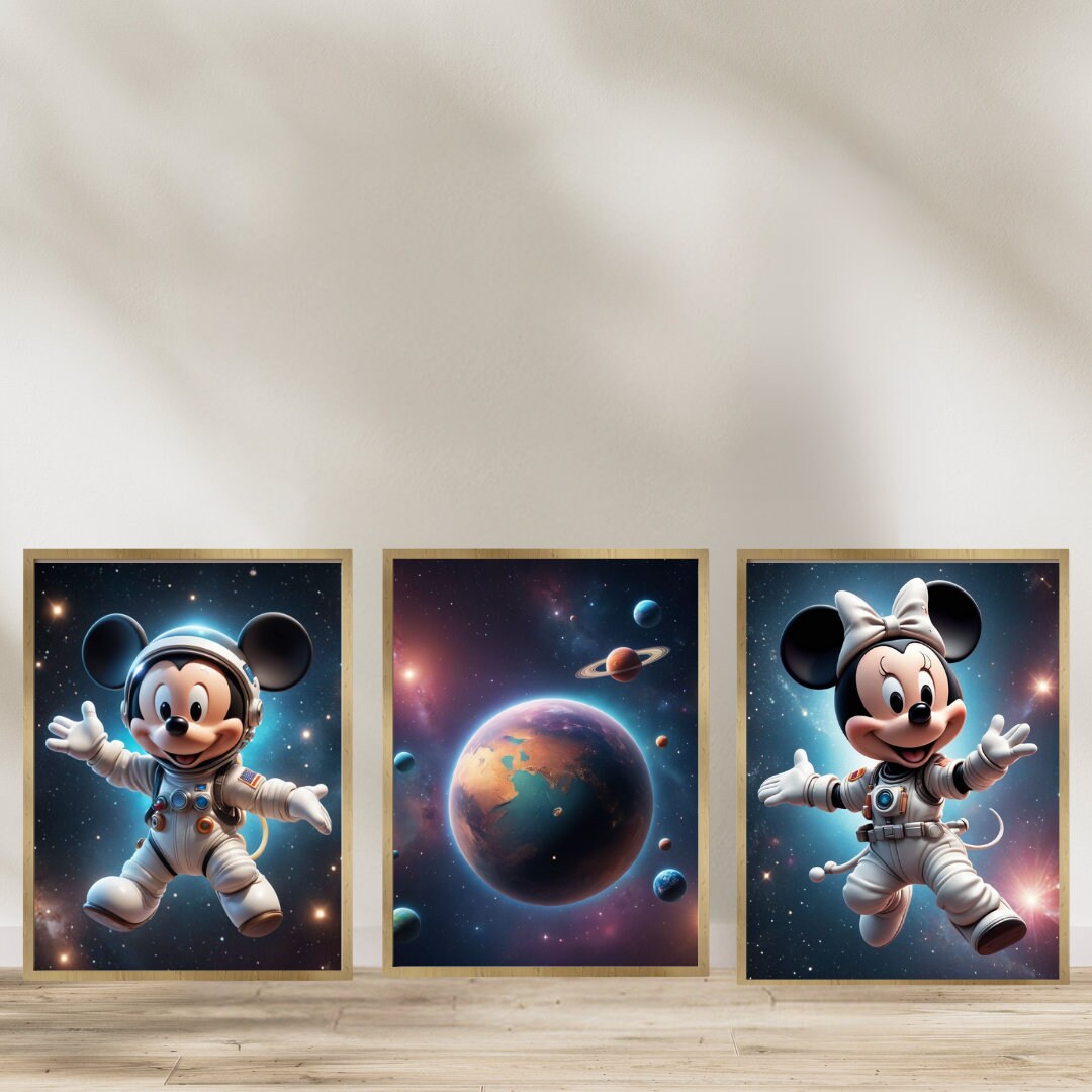 Mickey Minnie Astronaut and Space Set of 3 Nursery Wall Art, Space Kids ...