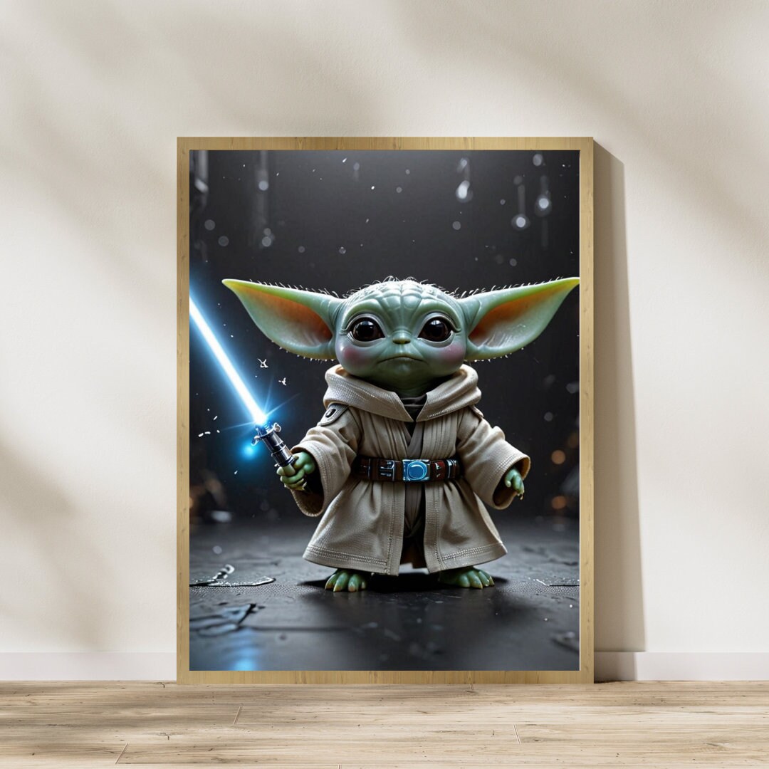 Grogu With Light Saber Bedside Lamp, Star Wars Baby Yoda Wall Art Frame ...