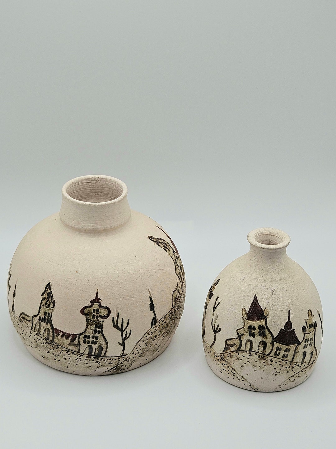 Vintage Signed Pottery Sandstone Set of 2 - Etsy