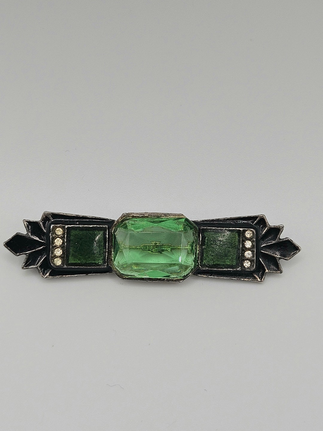 Antique Art Deco Revival Emerald Green Czech Glass Enamel Jeweled Bar ...