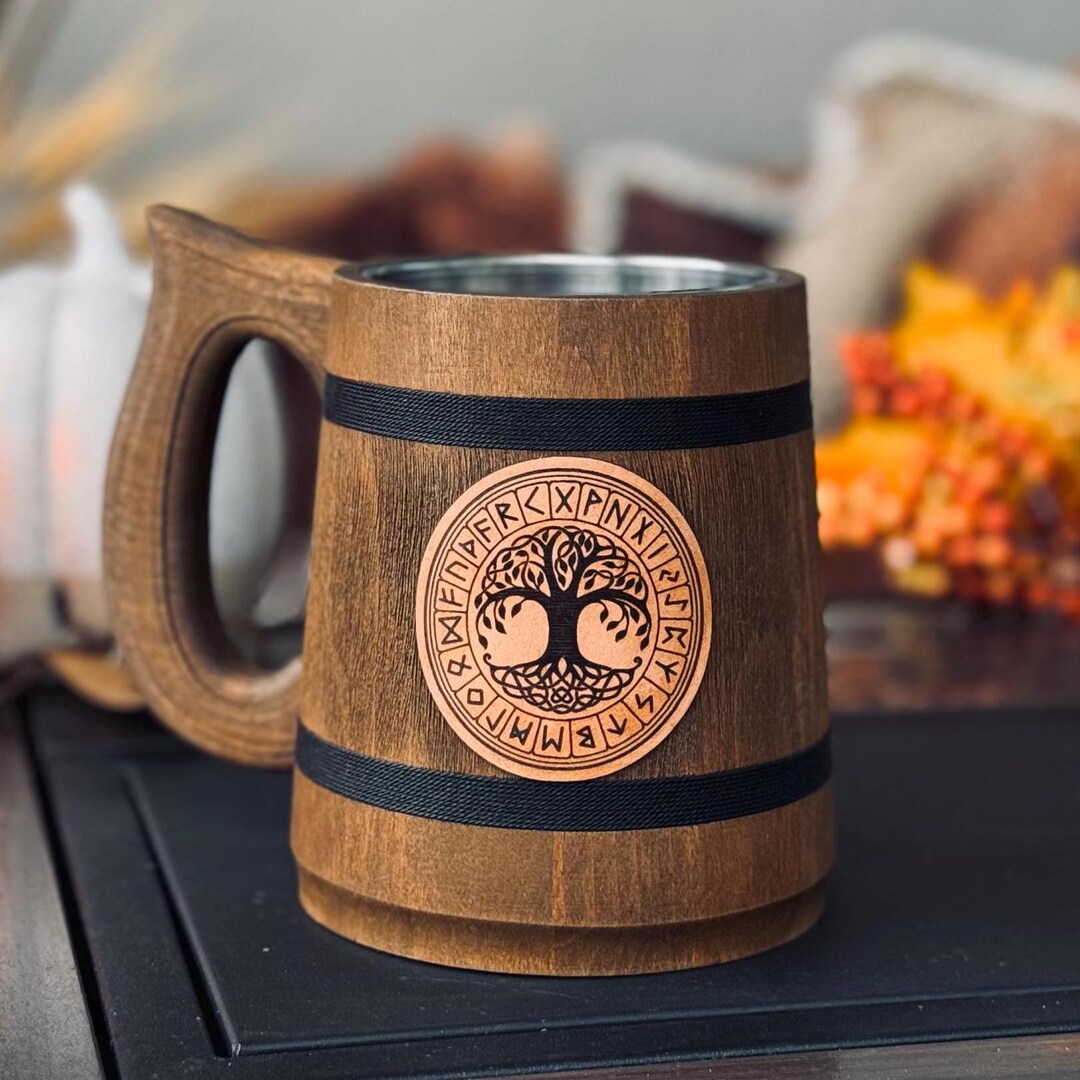 Fathers Day Gift Tree of Life Viking Wooden Beer Mug With Engraved ...