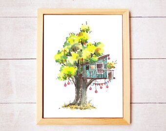 Treehouse Series 20 Watercolor Art Print Digital Download | Etsy