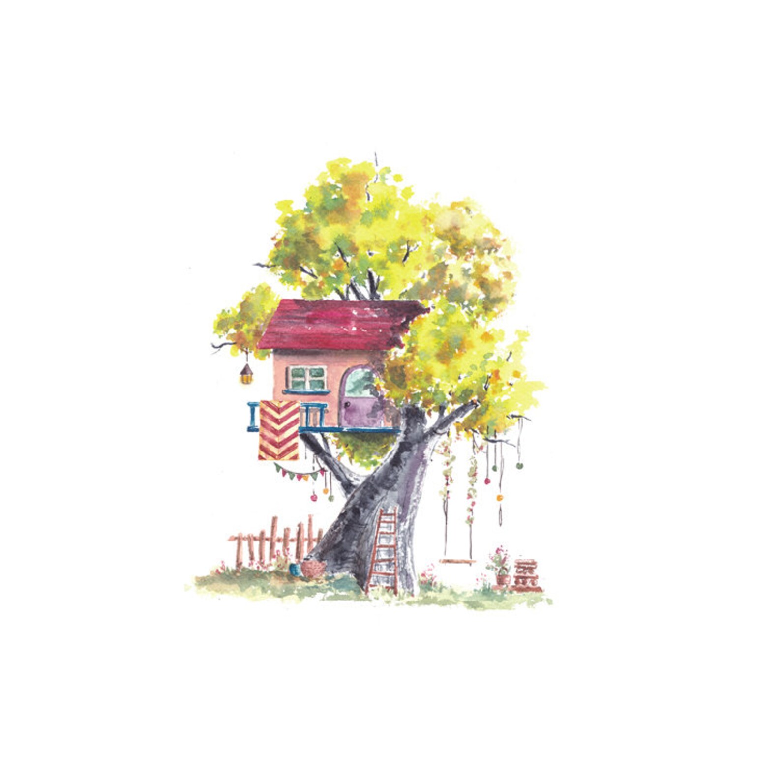 Treehouse Series 27 Watercolor Art Print - Digital Download - Etsy