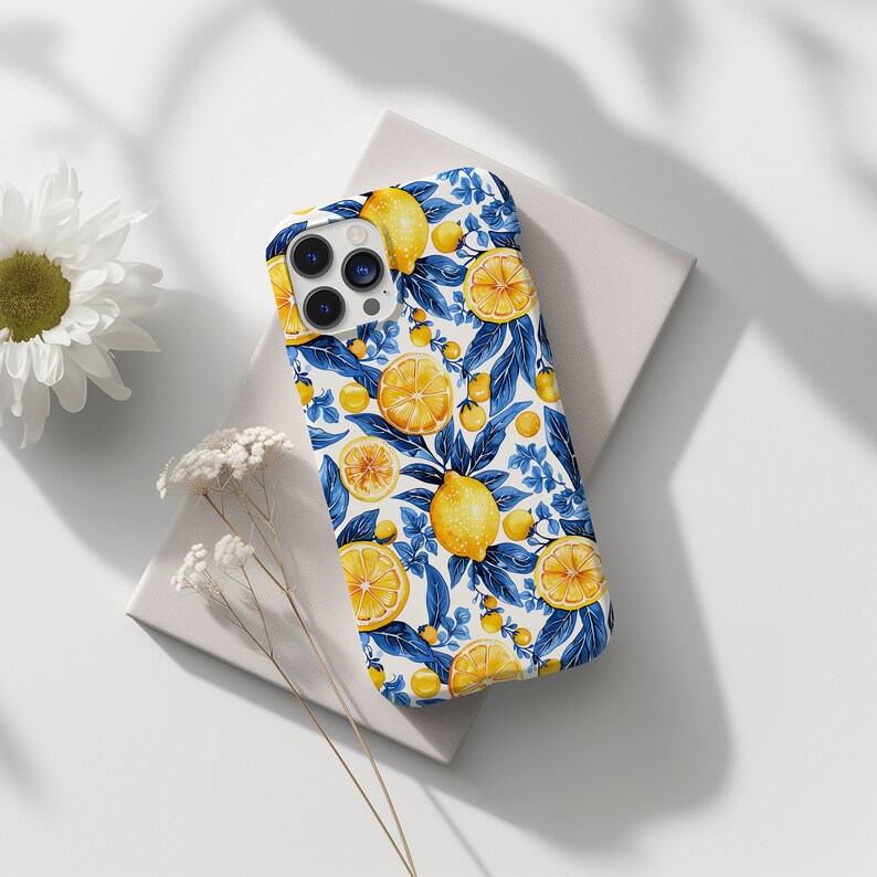 Azulejo Lemon Floral Summer, Lemon Flower Summer Phone Case, iPhone 15 ...