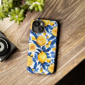 Azulejo Lemon Floral Summer, Lemon Flower Summer Phone Case, iPhone 15 ...