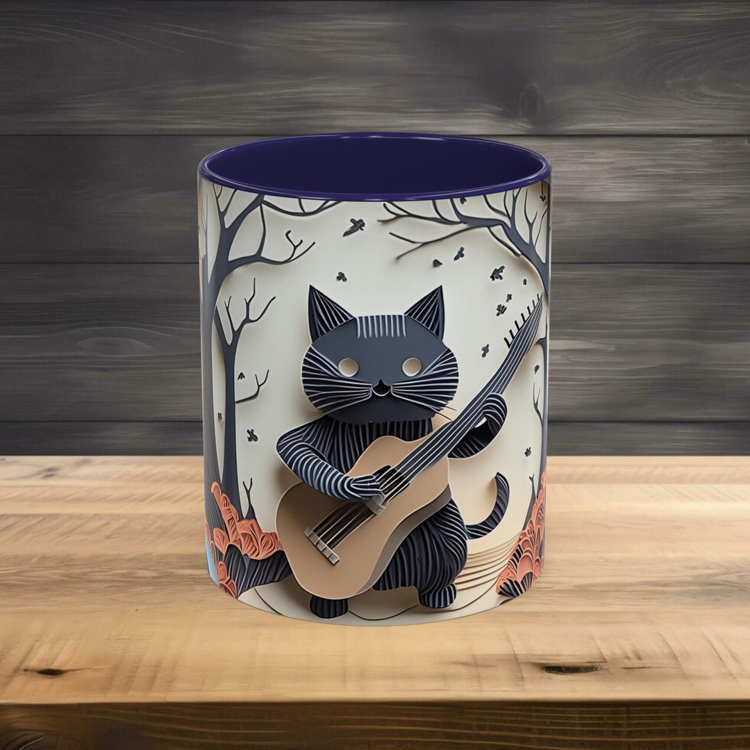 Cat With Guitar 8 Coffee Mug, Mug for Art Lovers and Enthusiast ...