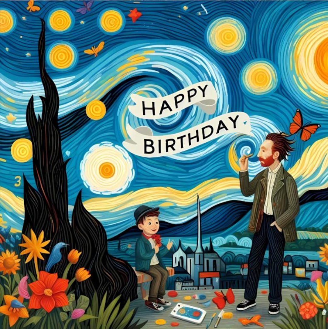 Happy Birthday Card, Inspired by Vincent Van Gogh and a Starry Night - Etsy