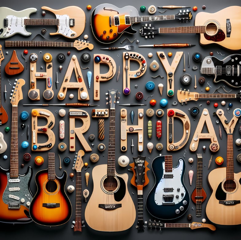 Happy Birthday Card With Guitar Inspired Design - Etsy