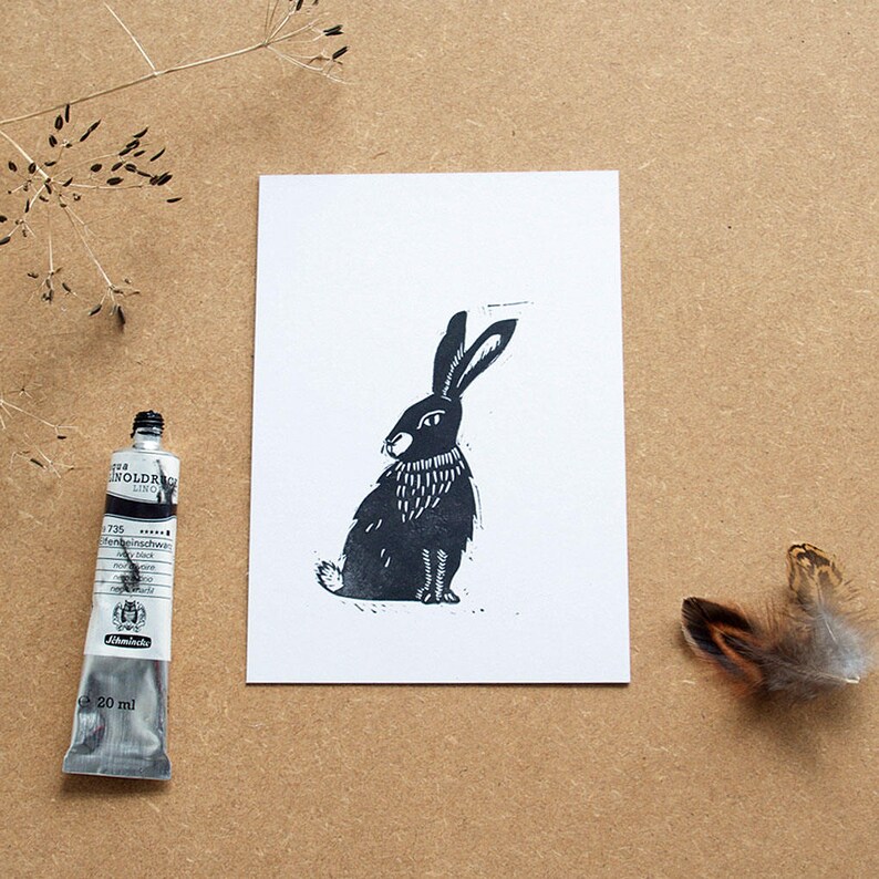 Rabbit Lino Print - Etsy