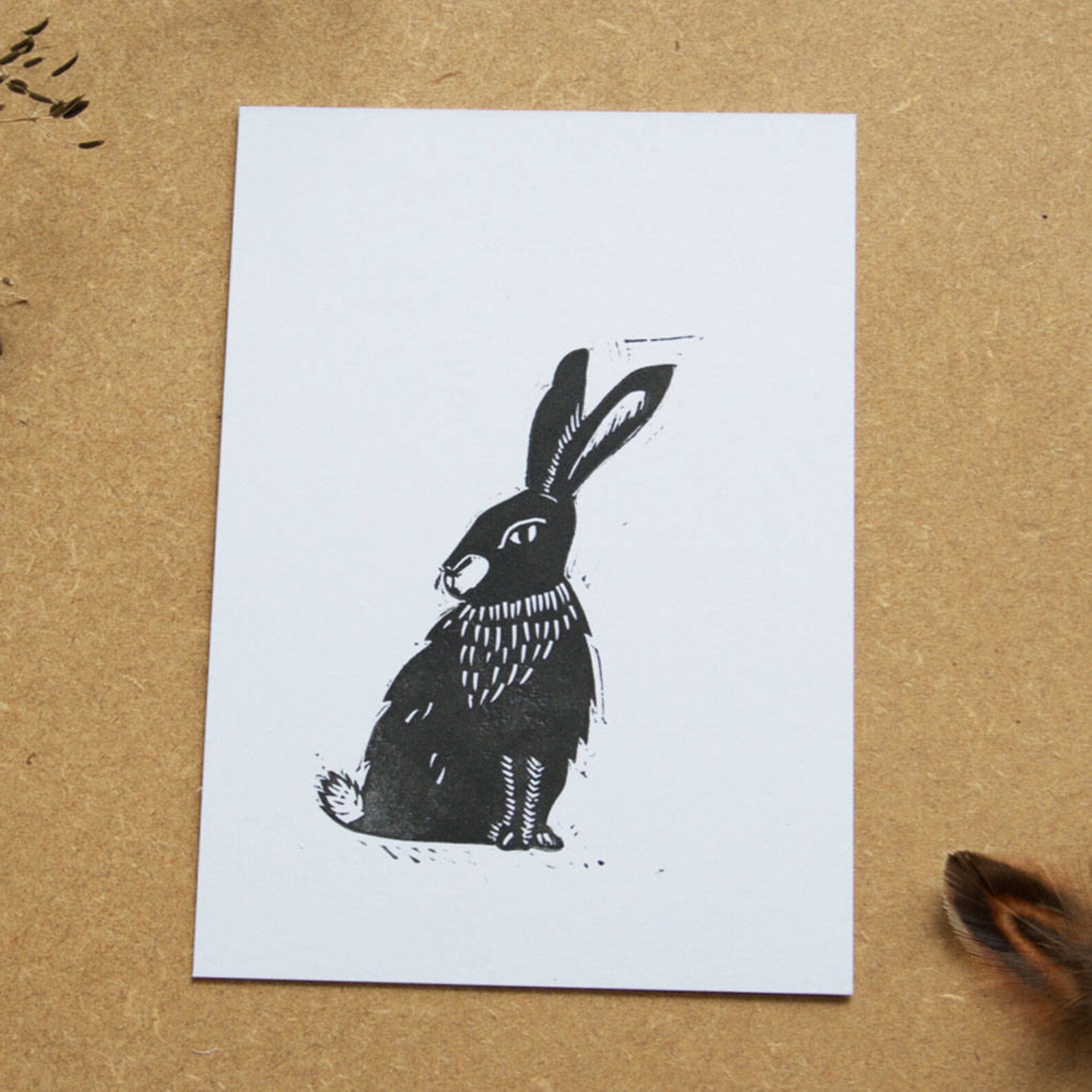 Rabbit Lino Print - Etsy