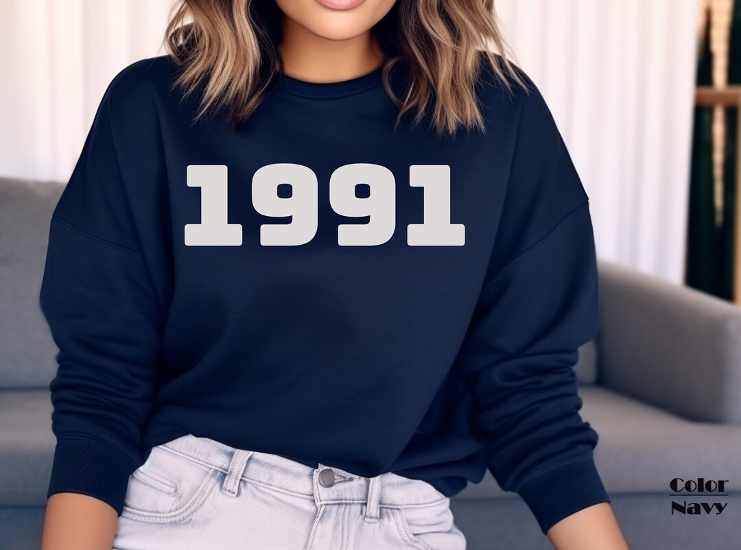 1991 Sweatshirt, 1991 College Style Number Sweater, 1991 Birthday Year ...