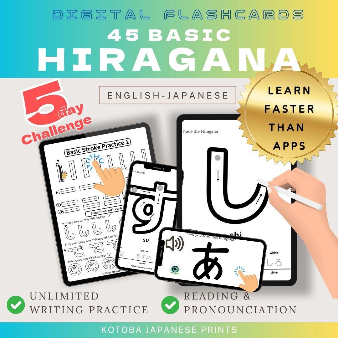 Japanese Hiragana Workbook & Flashcards Bundle Practice Writing and ...