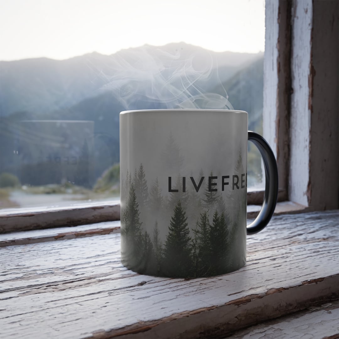 Livefree Mug, With Forest and Logo. Unique Forest Theme Mug. - Etsy