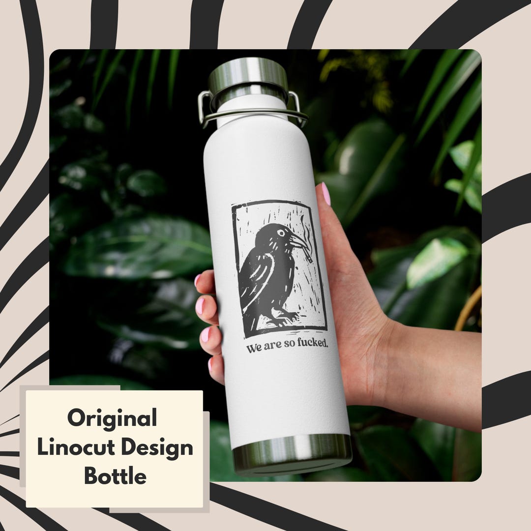 Linocut Crow Insulated Bottle: Copper-lined Stainless Steel, 22 Oz - Etsy