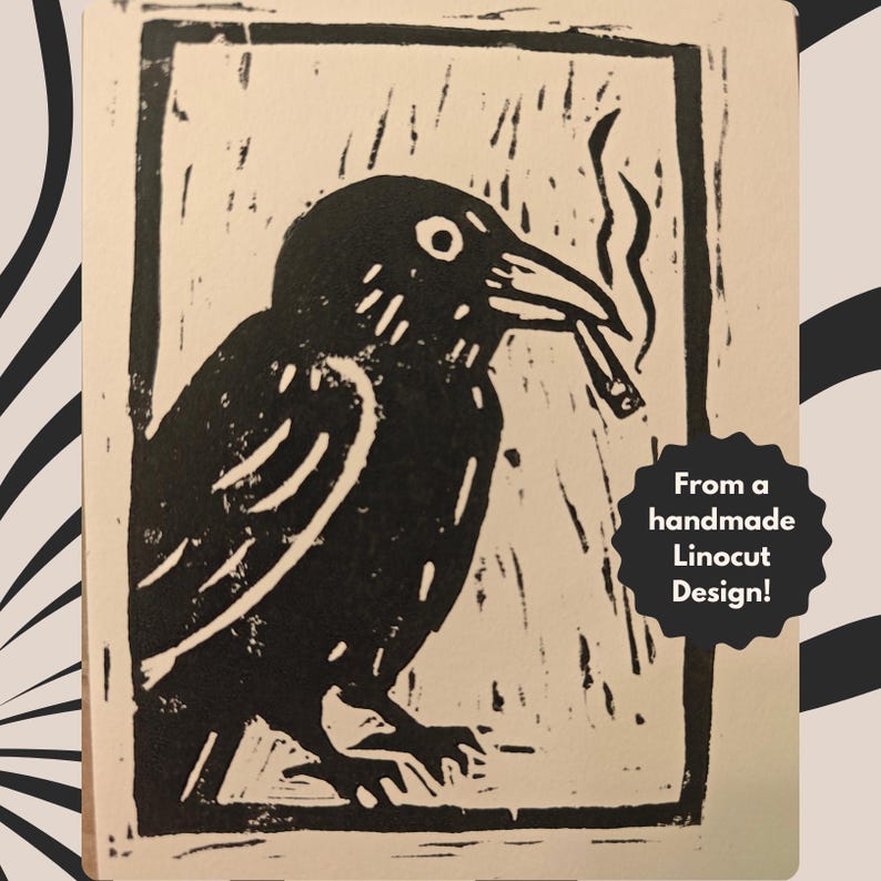 Linocut Smoking Crow Tote Bag – Heavy Cotton Canvas, "time to Riot!" - Etsy