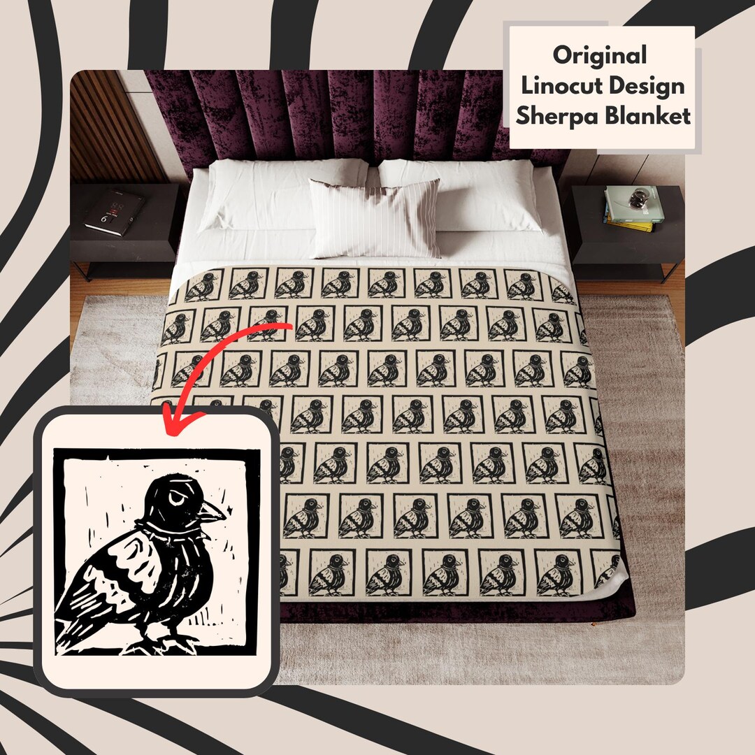 Punk Pigeon Linocut Sherpa Fleece Blanket: Gothic Alt Decor - Etsy