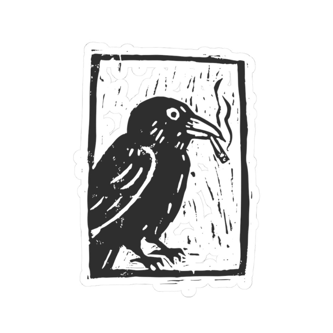 Smoking Crow Linocut Sticker | Kiss-cut Sticker, Linocut Art, Smoking ...