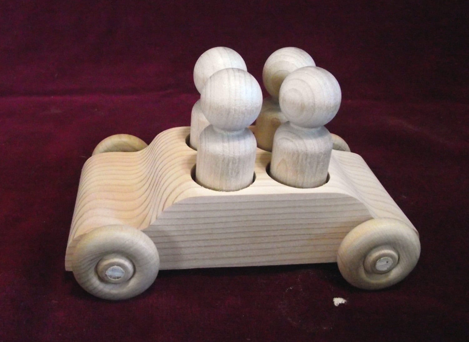 Original 4-seater Car With 4 Peg Doll Passengers, Unfinished Pine and ...