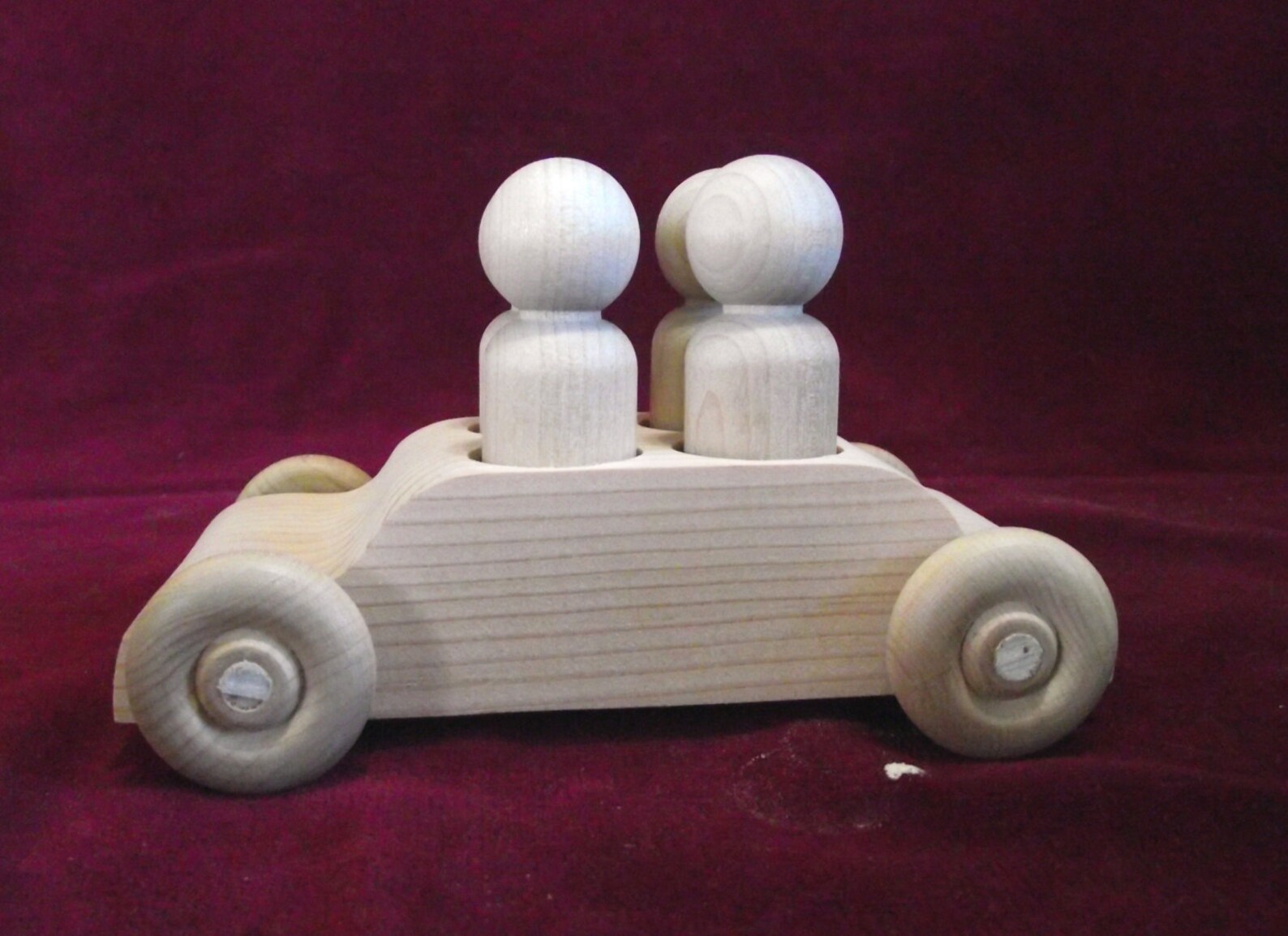 Original 4-seater Car With 4 Peg Doll Passengers, Unfinished Pine and ...