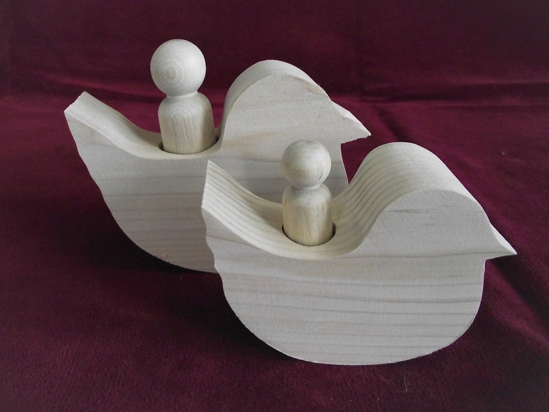 Set of 2 Rocking Birds With Peg Doll Riders, Unfinished Pine - Etsy