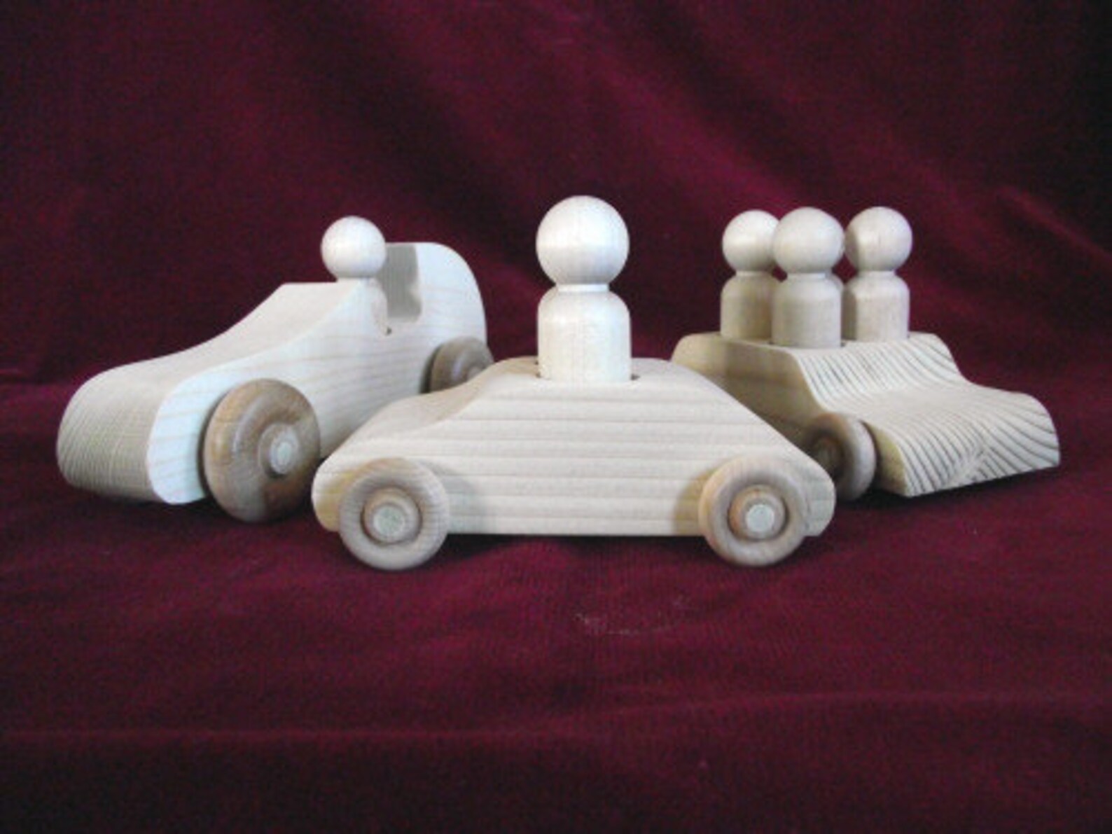 Set of Three Cars With Peg People, Unfinished Pine and Hardwood - Etsy