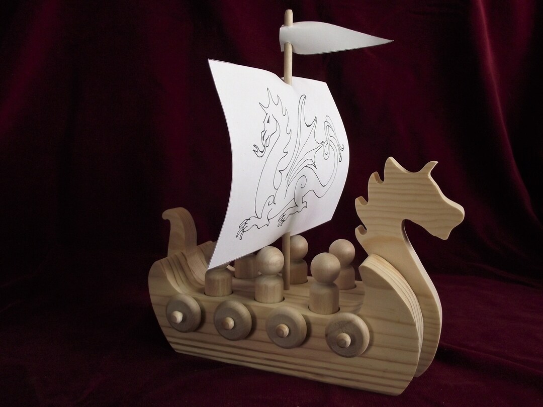 Viking Dragon Ship With Peg Dolls, Unfinished Wood - Etsy
