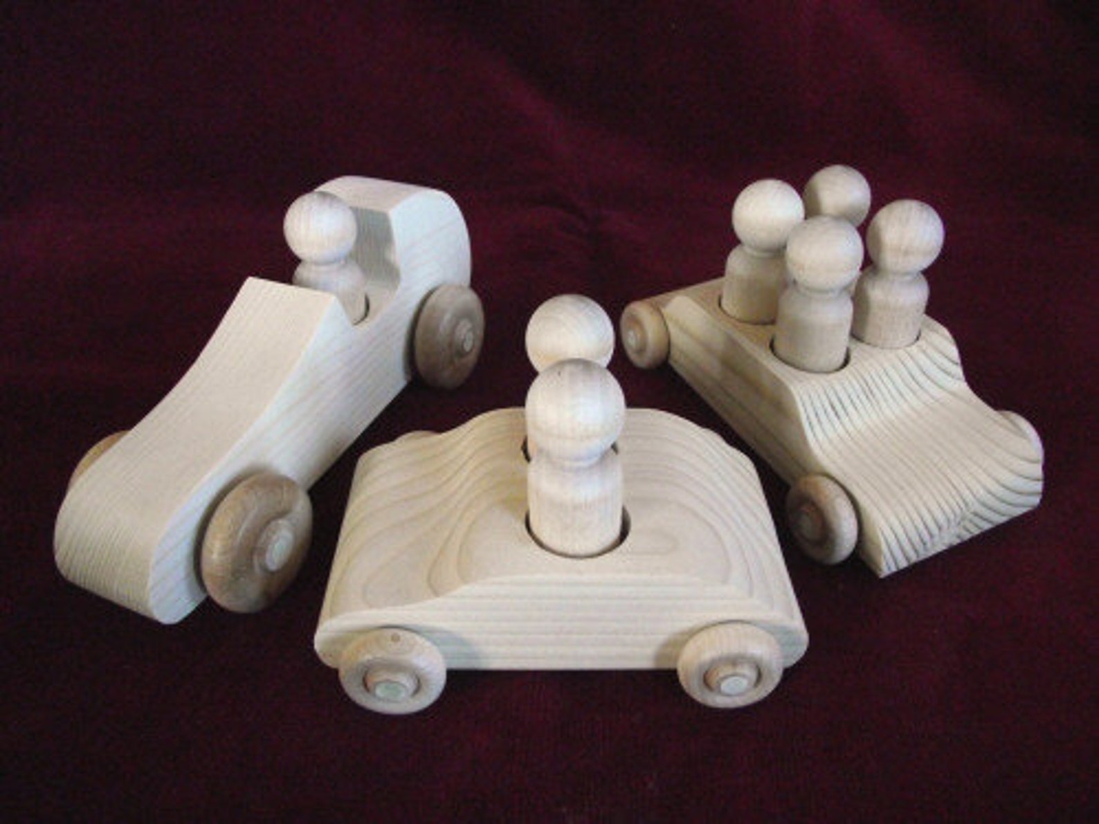 Set of Three Cars With Peg People, Unfinished Pine and Hardwood - Etsy
