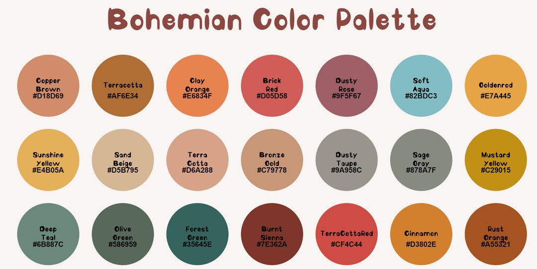 Bohemian Color Palette With Hex Codes - Etsy