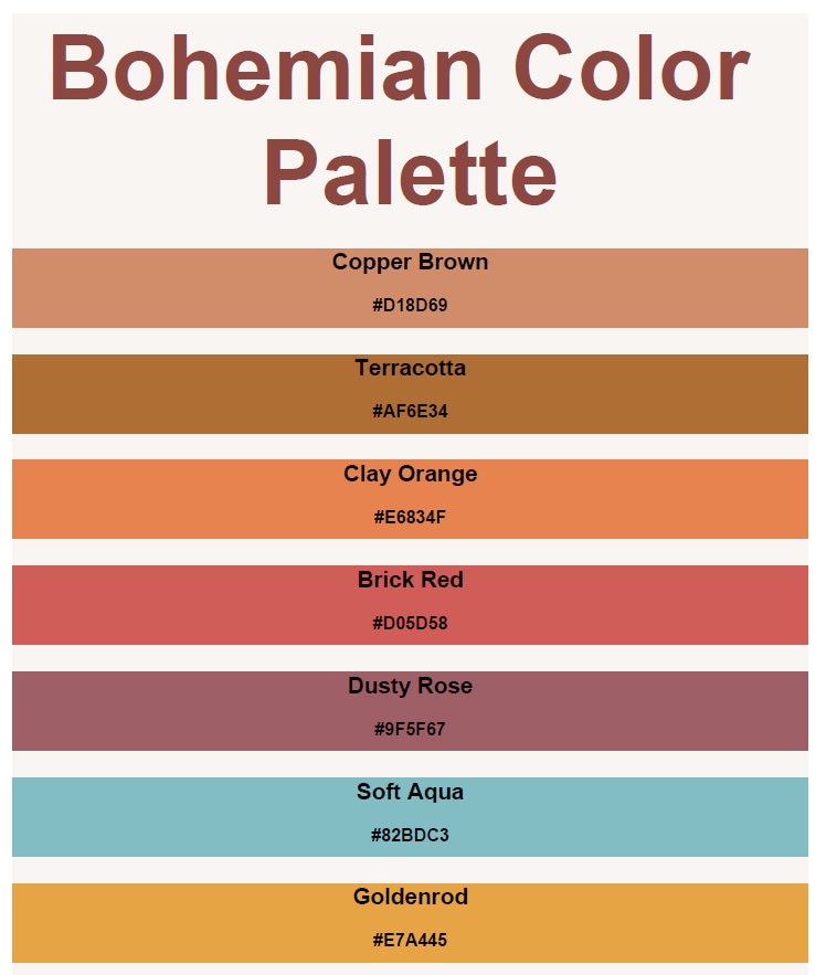 Bohemian Color Palette With Hex Codes - Etsy