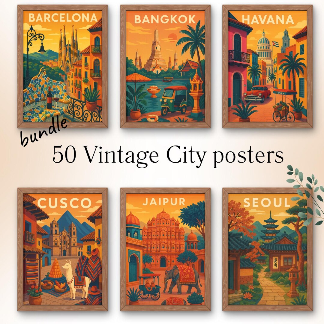 50 Vintage City Posters | Printables Made With AI - Etsy