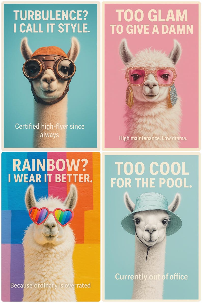 20 Funny Llama Posters - AI Generated Wall Art Printable | Llama Decor ...