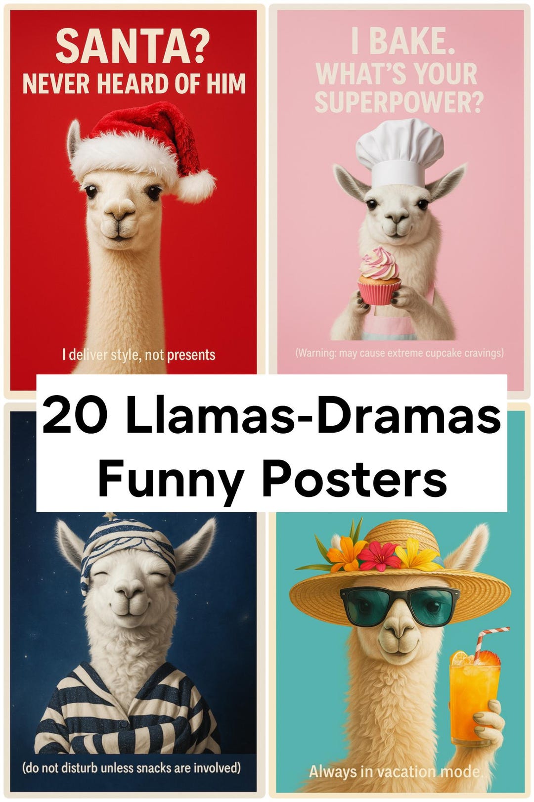 20 Funny Llama Posters - AI Generated Wall Art Printable | Llama Decor ...