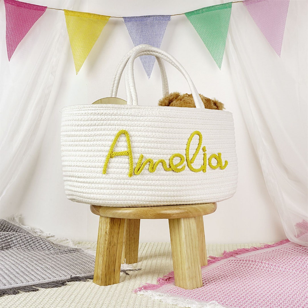 Personalized Baby Basket: Handmade Cotton Rope Toy Storage, Custom Name ...