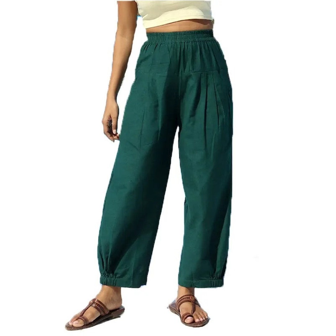 Unisex Dark Green Baggy Pants for Women and Men, Custom Made Linen Pant ...