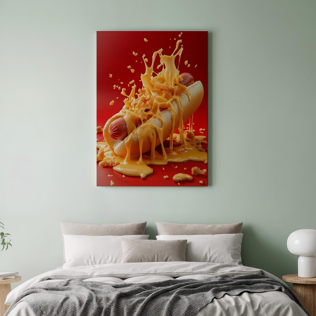 Cheesy Hot Dog Pop Art Canvas Print, Vibrant Foodie Themed Kitchen ...