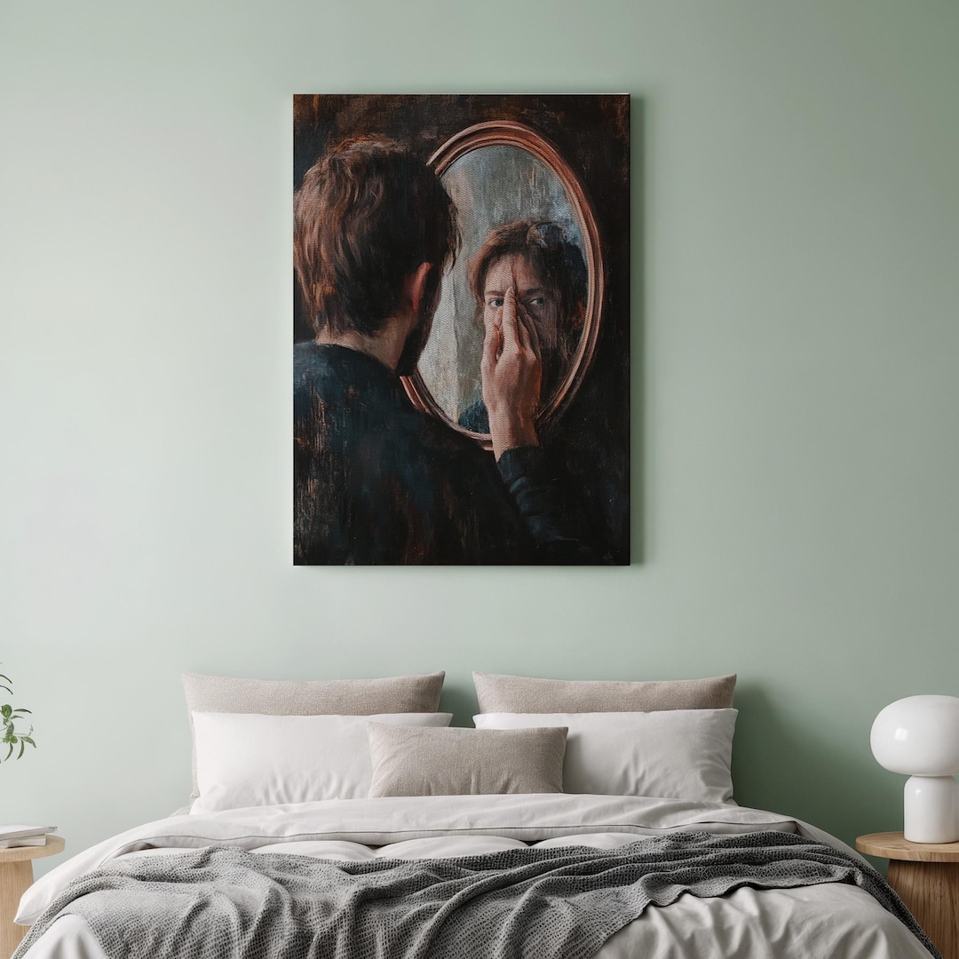 Introspective Man in the Mirror Art, Classical Self-reflection Canvas ...