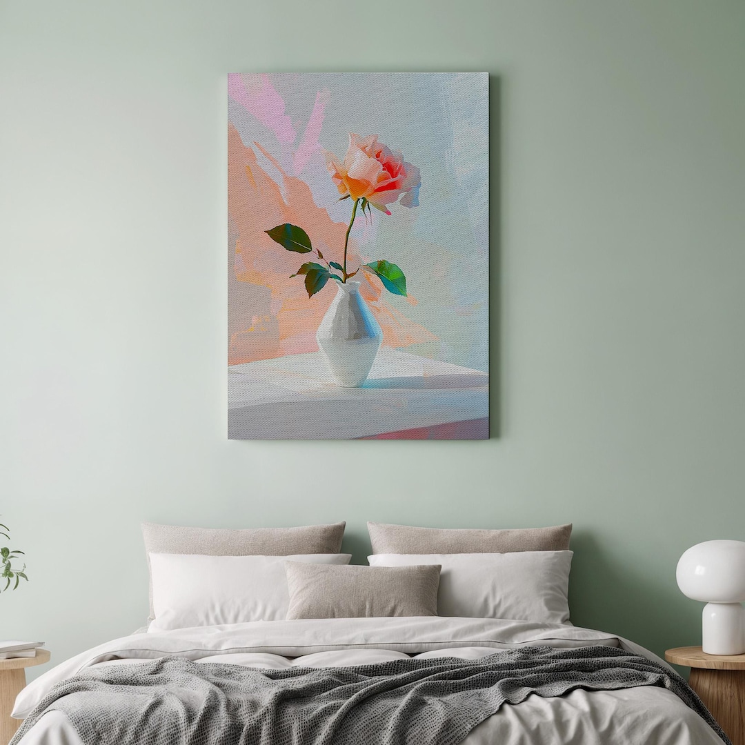 Painterly Pink Rose in a Vase Still Life, Soft Romantic Floral Wall Art ...