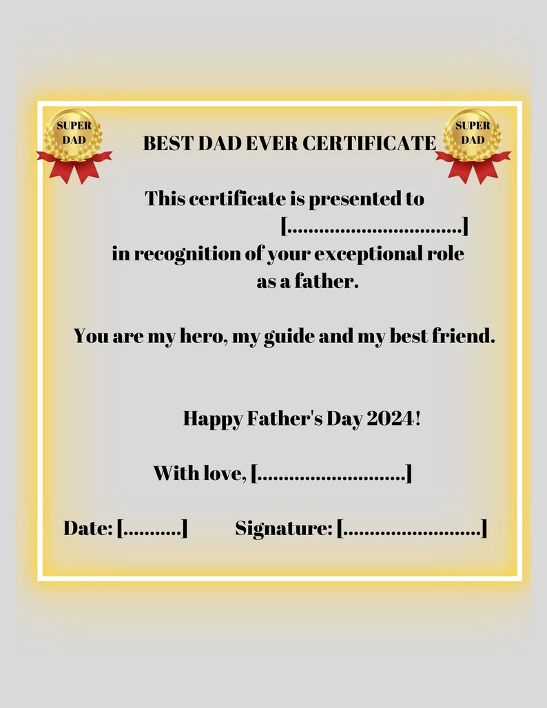 Father's Day Certificate, Best Dad Award, Father of the Year ...