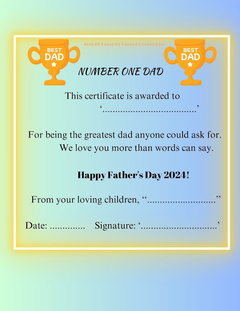 Father's Day Certificate, Best Dad Award, Father of the Year ...