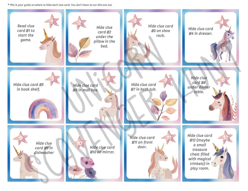 Unicorn Scavenger Hunt, Indoor Treasure Hunt, Printable Kids Scavenger ...