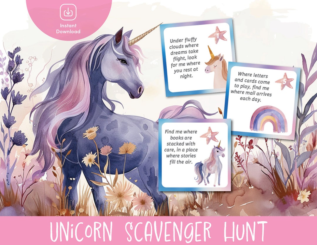 Unicorn Scavenger Hunt, Indoor Treasure Hunt, Printable Kids Scavenger ...