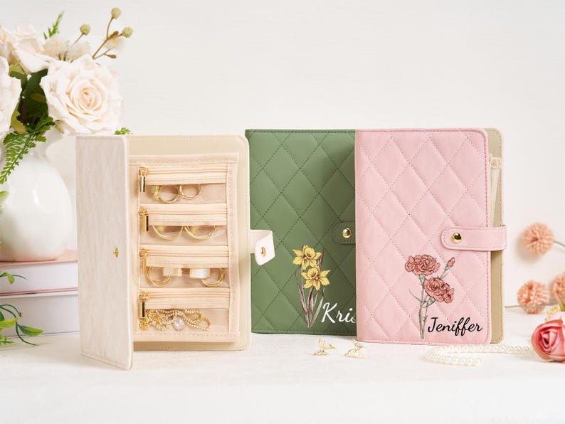 Personalized Travel Jewelry Book,custom Birthflower Jewelry Organizer ...