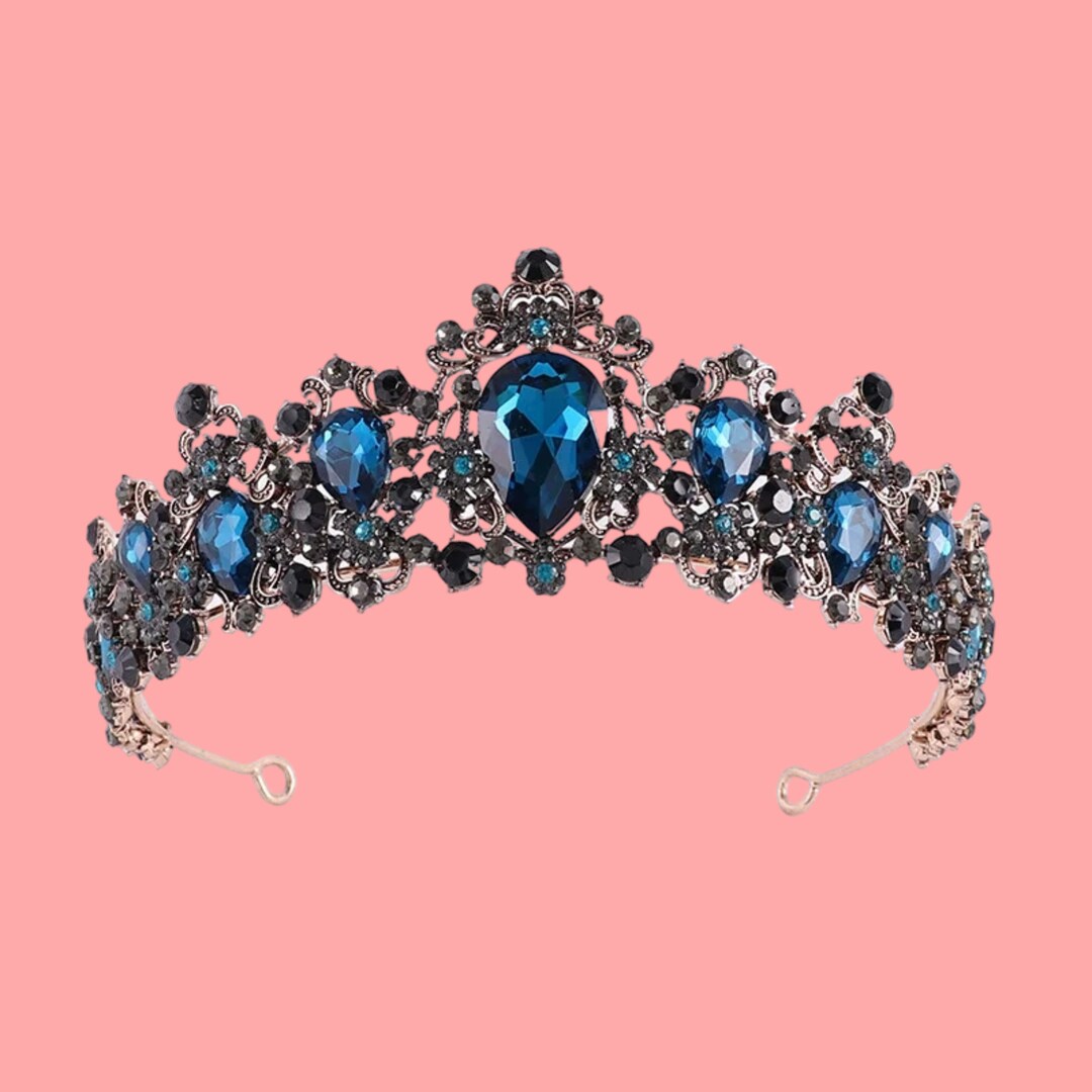 Vintage Gold Wedding Crown Blue Rhinestone Bridal Vintage Gold Tiara