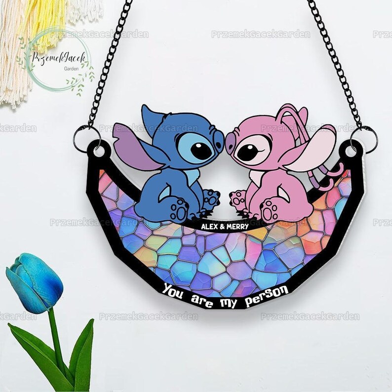 Stitch and Angel Suncatcher, Custom Couple Name Suncatcher Window ...